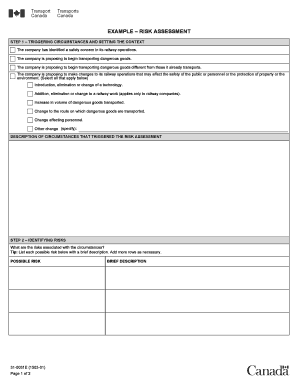 Fillable Online EXAMPLE RISK ASSESSMENT - Transport Canada Fax Email ...