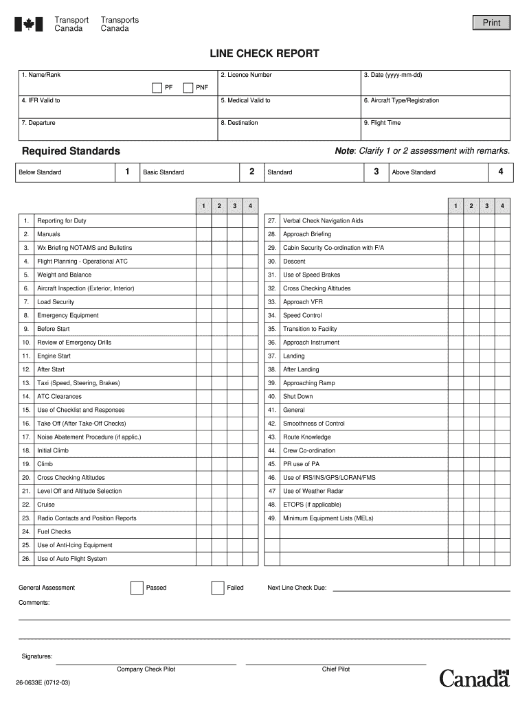 Fillable Online LINE CHECK REPORT Required Standards Clarify 1 or 2 Fax ...