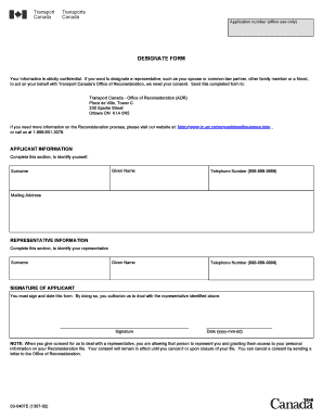 Fillable Online DESIGNATE FORM - Transport Canada Fax Email Print ...