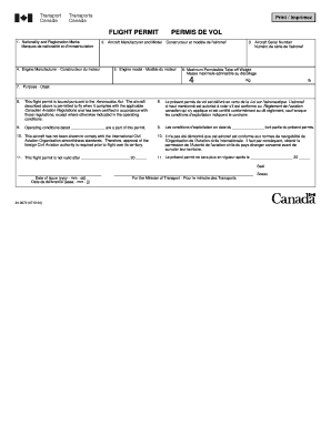Fillable Online FLIGHT PERMIT PERMIS DE VOL - wwwappstcgcca Fax Email ...