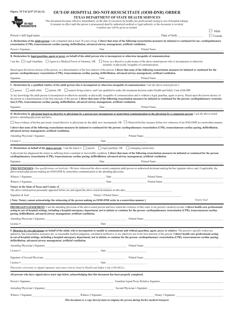 Fillable Online OUT-OF-HOSPITAL DO-NOT-RESUSCITATE OOH-DNR ORDER Fax ...