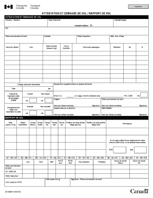 Fillable Online ATTESTATION ET DEMANDE DE VOL RAPPORT DE VOL Fax Email ...