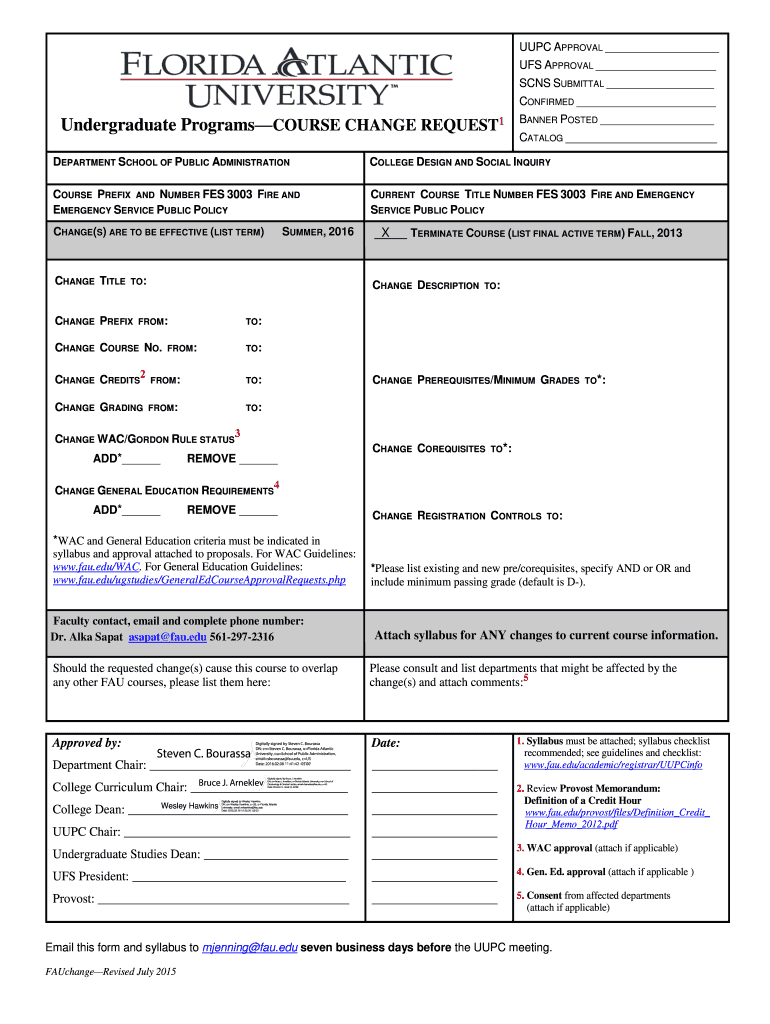 Fillable Online fau UUPC APPROVAL Florida Atlantic University UFS ...