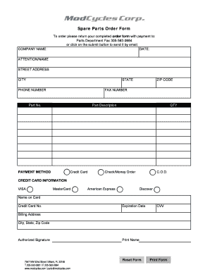 Fillable Online Spare Parts Order Form - ModCycles Fax Email Print ...