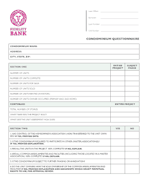 Fillable Online CONDOMINIUM QUESTIONNAIRE - lionbankdirectcom Fax Email Print - pdfFiller