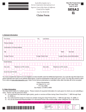 Fillable Online Claim bFormb - Eden Memorial Park Class Action Fax ...