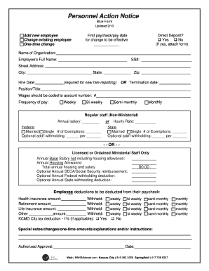 Fillable Online Personnel Action Notice - Churchs - testdocx Fax Email ...