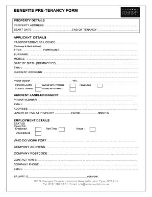 Fillable Online Pre Tenancy Form BENEFITSdocx Fax Email Print - pdfFiller
