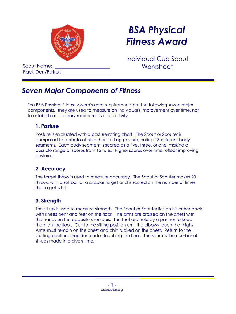 Fillable Online cubsource BSA Physical bFitnessb Award Worksheet Fax ...