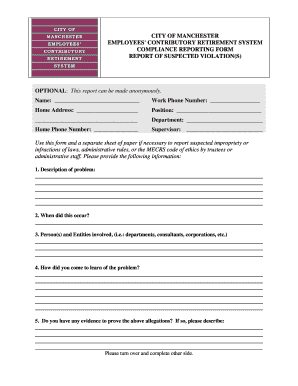 Fillable Online manchesterretirement Ethics Compliance Reporting Form ...