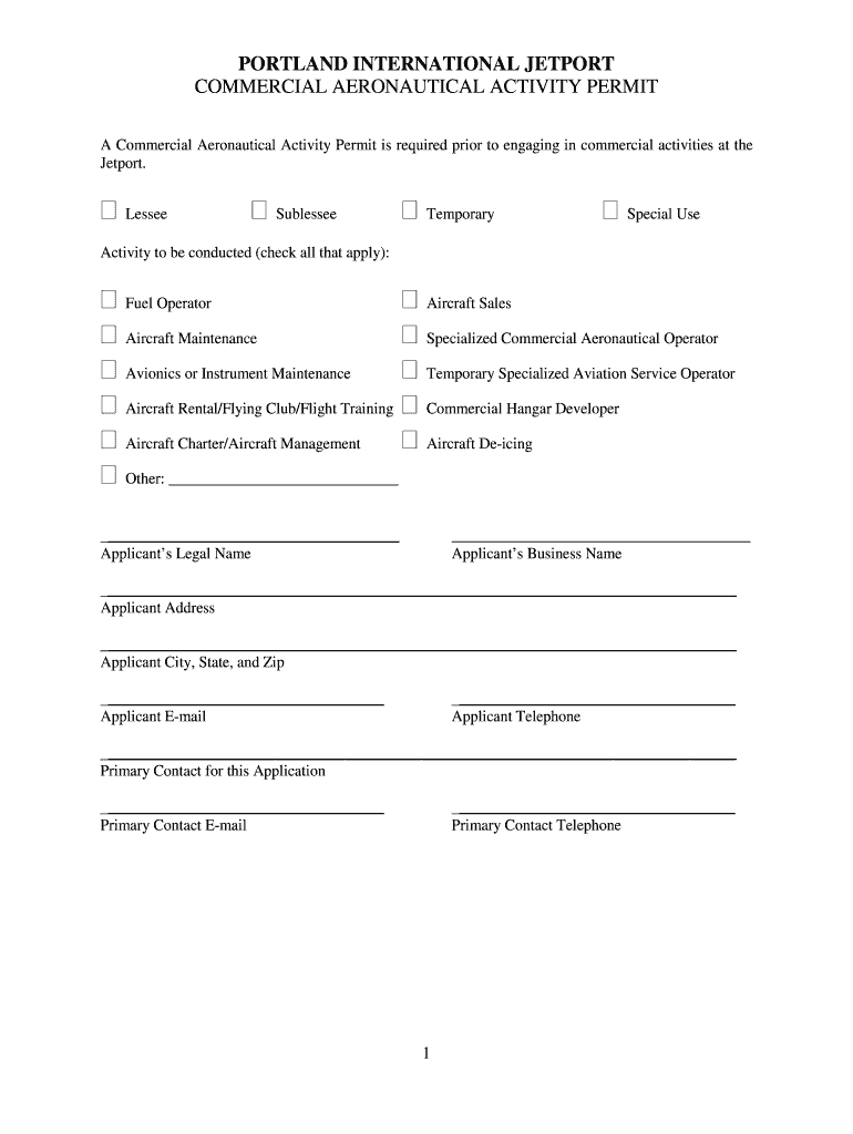 Fillable Online portlandjetport PORTLAND INTERNATIONAL JETPORT COMMERCIAL AERONAUTICAL ...