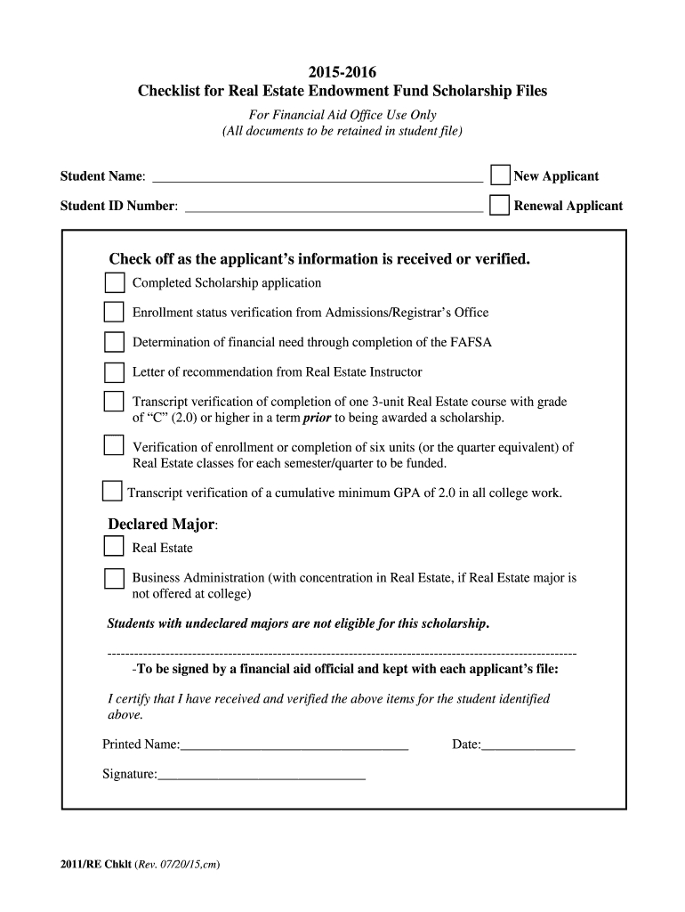 Fillable Online cccreec 2015-2016 Checklist for Real Estate Endowment ...