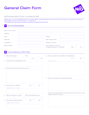 Fillable Online General Claim Form - NIG Fax Email Print - pdfFiller