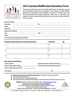 Fillable Online 2012 AuctionRaffle Item Donation Form Fax Email Print - pdfFiller