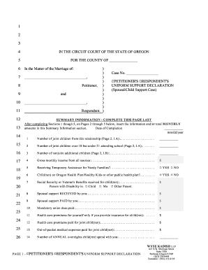 Fillable Online Uniform bSupport Declarationb - Wyse Kadish LLP Fax ...