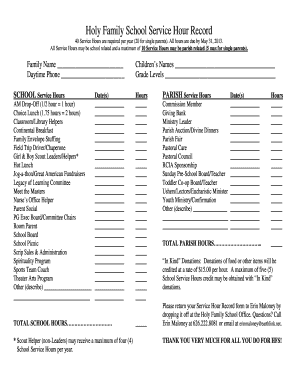 Fillable Online school holyfamily Holy Family School Service Hour ...