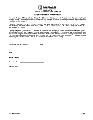 Fillable Online 40078 FL BI Rejection Form Prima - BWProducerscom Fax ...