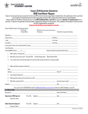 Fillable Online tamuc Catering and Food Waiver Information Fax Email ...