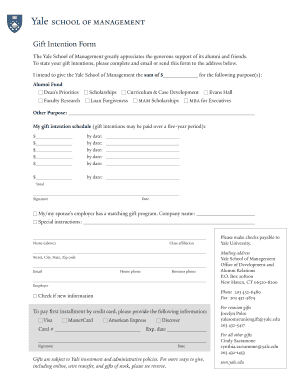 Fillable Online Gift Intention bFormb - Yale School of Management ...