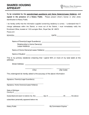 Fillable Online Shared Housing Affidavitdoc Fax Email Print - pdfFiller