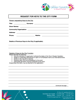 Fillable Online REQUEST FOR KEYS TO THE CITY FORM - City of Greater ...