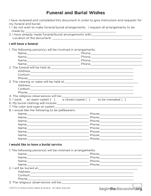 Fillable Online Funeral and Burial Wishes Fax Email Print - pdfFiller