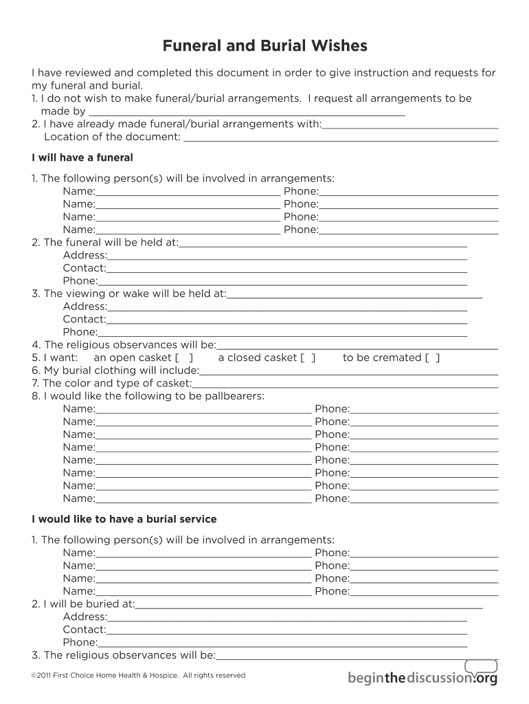 Fillable Online Funeral and Burial Wishes Fax Email Print - pdfFiller