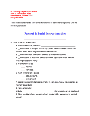 Fillable Online sttimothy indydio Funeral and Burial Instructions ...