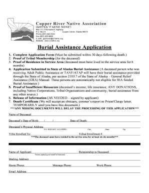 Fillable Online crnative Burial Assistance Application - Copper River ...