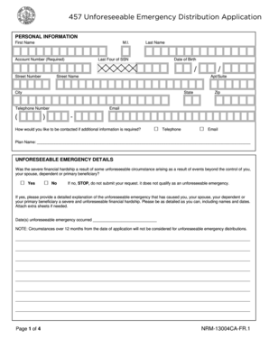 Fillable Online 457 Unforeseeable Emergency Distribution bApplicationb ...