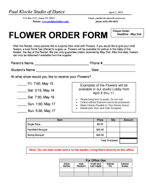 Fillable Online Flower order bformb - PaulKlockeDance Fax Email Print ...