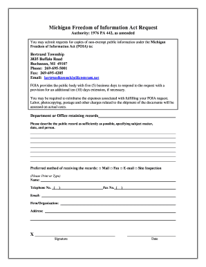 Fillable Online Michigan Freedom of Information Act Request Form Fax ...