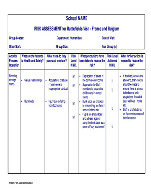 Fillable Online DEPARTMENTAL RISK ASSESSMENT FORM - Western Front ...