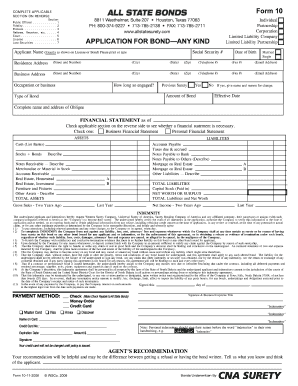 Fillable Online Bonds Underwritten By CNA SURETY ALL STATE BONDS Fax ...