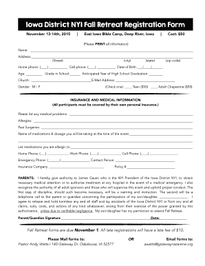 Fillable Online iowanyi 2015 Ia District Nyi Fall Retreat Registration ...