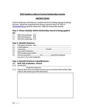 Fillable Online southern-alberta ieee IEEE SAS Scholarship Awards ...