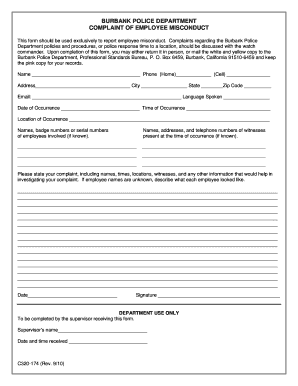 Fillable Online burbankpd BURBANK POLICE DEPARTMENT COMPLAINT OF ...