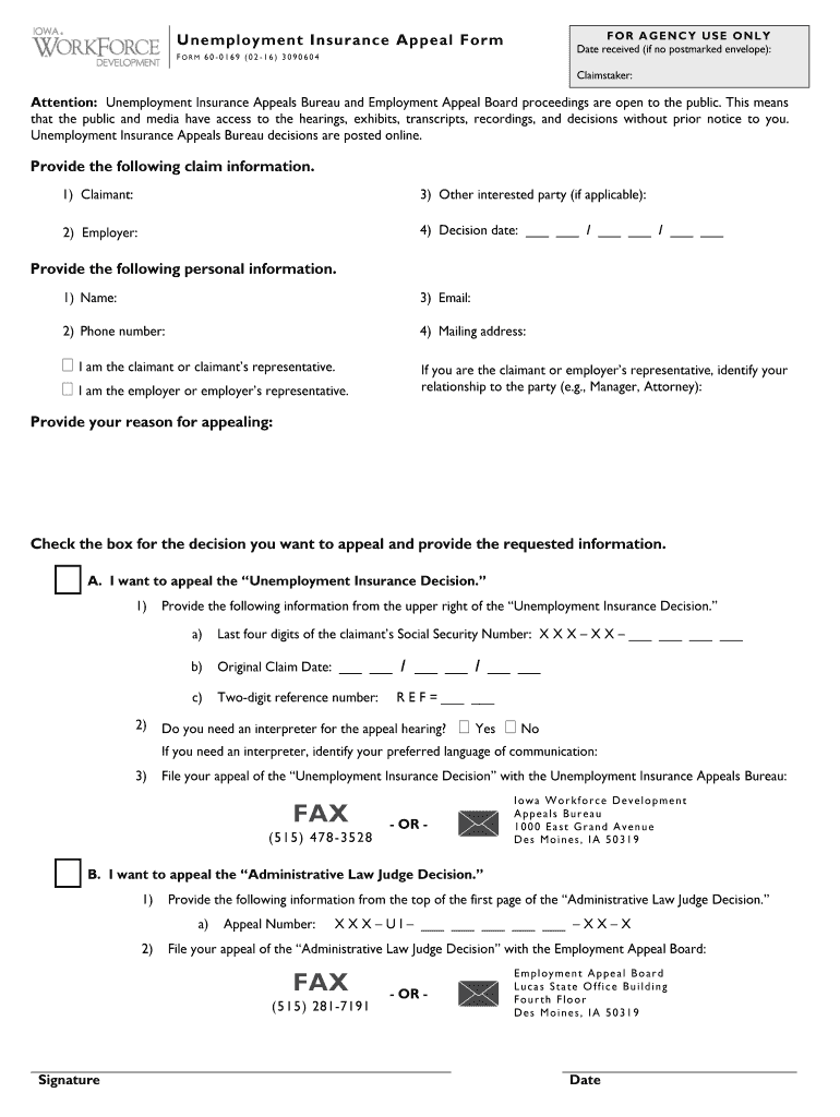 Fillable Online iowaworkforcedevelopment Unemployment Insurance Appeal ...