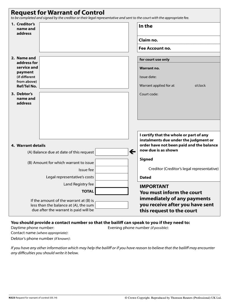 Fillable Online Request for Warrant of Control - Westlaw UK Fax Email ...