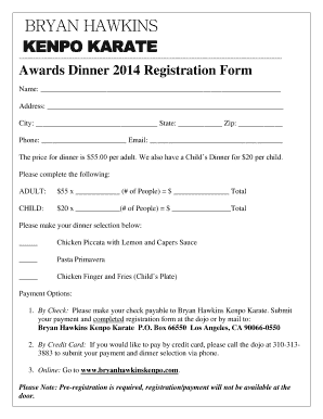 Fillable Online Awards Dinner Registration Formpdf Fax Email Print ...