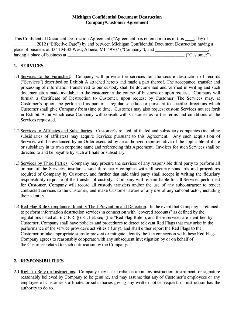 Fillable Online Sample Confidential Document Destruction Agreement Fax ...