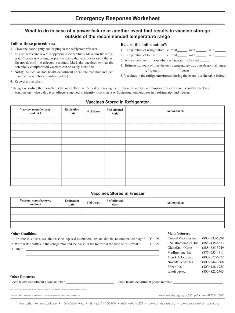 Fillable Online Emergency Response Worksheet ...