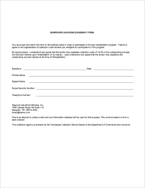 Fillable Online BORROWER ACKNOWLEDGEMENT FORM - rabinccom Fax Email ...