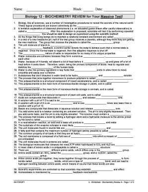 Fillable Online Worksheet - Biochemistry Review A Fax Email Print ...