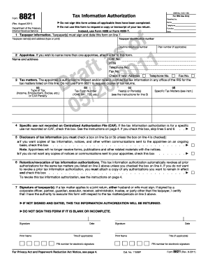 Fillable Online Form 8821 (Rev. August 2011). Tax Information ...