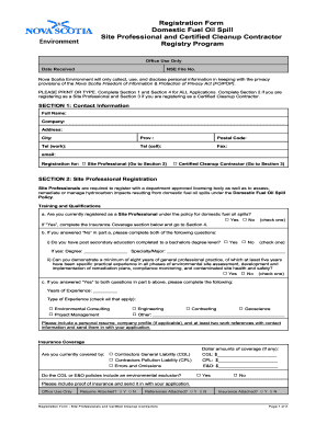 Fillable Online Registration Form Domestic Fuel Oil Spill Site Fax ...