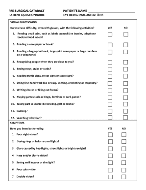 Fillable Online Pre-Surgical Cataract Patient Questionnaire Fax Email ...