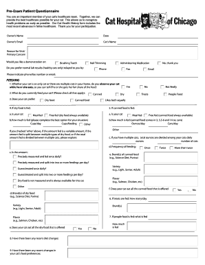 Fillable Online Pre-Exam Patient Questionnaire - Cat Hospital of Fax ...