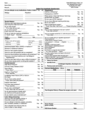 Fillable Online Name PATIENT PRE-ANESTHESIA Fax Email Print - pdfFiller