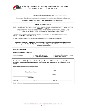 Fillable Online eteck co PRE-QUALIFICATION QUESTIONNAIRE FOR CONSULTANCY Fax Email Print - pdfFiller